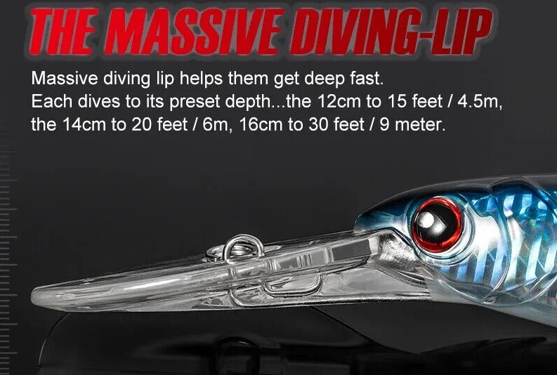 Saltwater Big Lip Deep Diving Fishing Lure Depths of 20' 30' Striper ...