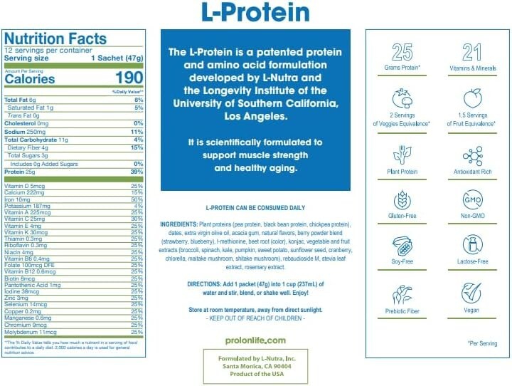 Prolon L-Protein Shake. Plant based Protein Dairy Free 25 Gr Per ...