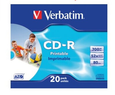 GENUINE VERBATIM AZO PRINTABLE PHOTO QUALITY CD-R 52x 700MB SLIM DISCS ...