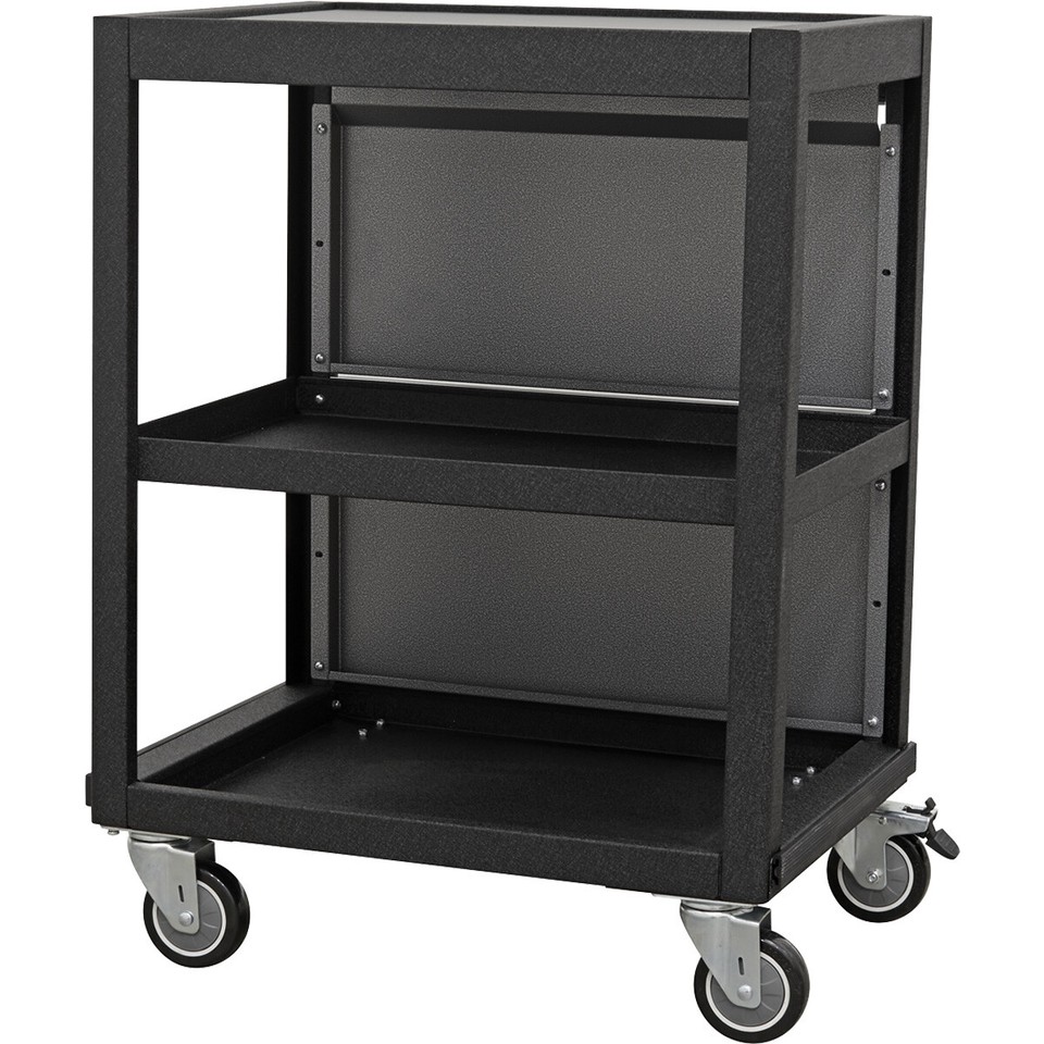 Mobile 3-Tier Workshop Trolley - 646 x 460 x 866mm - Four Swivel ...