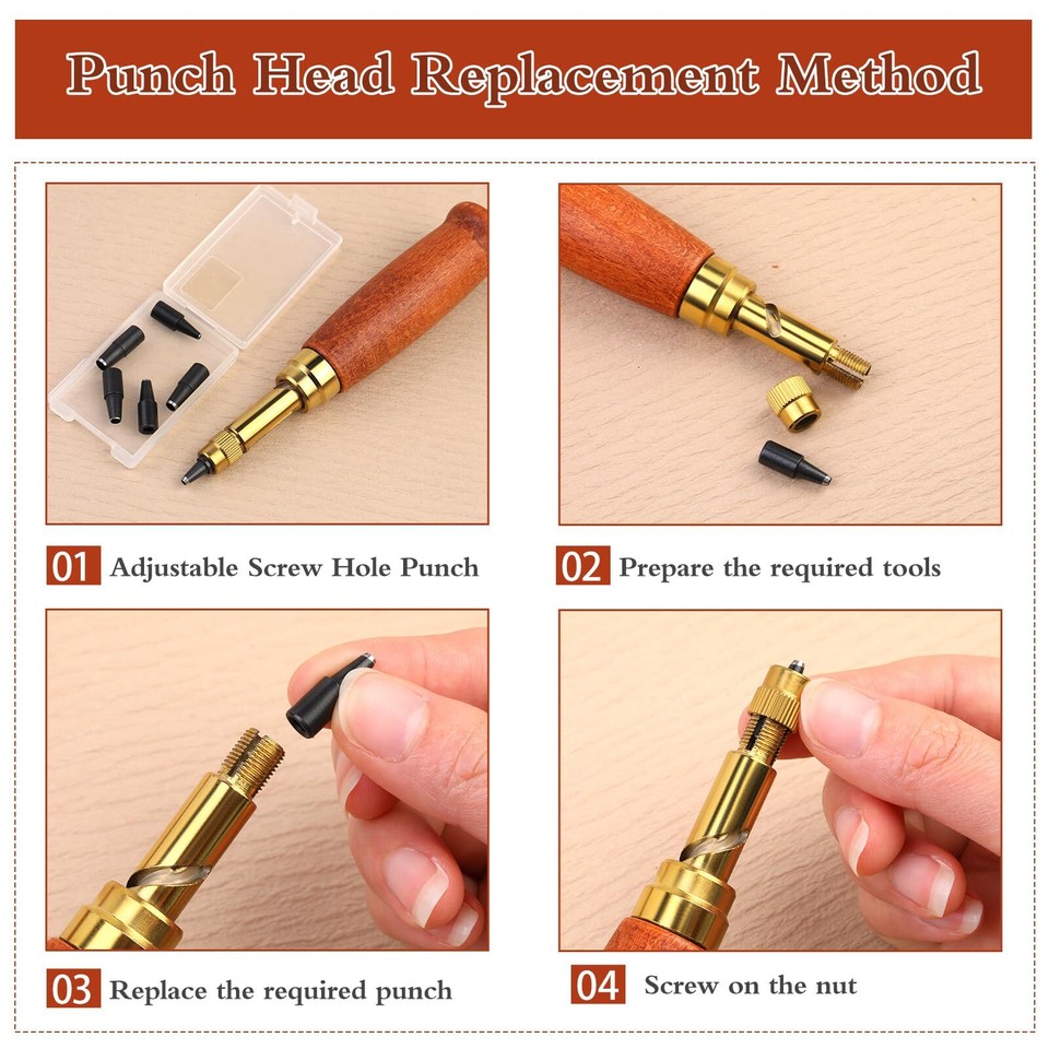 Adjustable Japanese Screw Punch Screw Hole Punch 6 Tip Sizes Leather ...