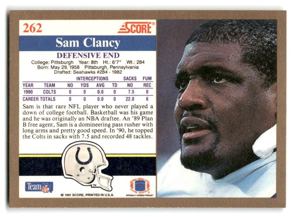 Sam Clancy 1991 Score FOOTBALL #262 Indianapolis Colts | eBay