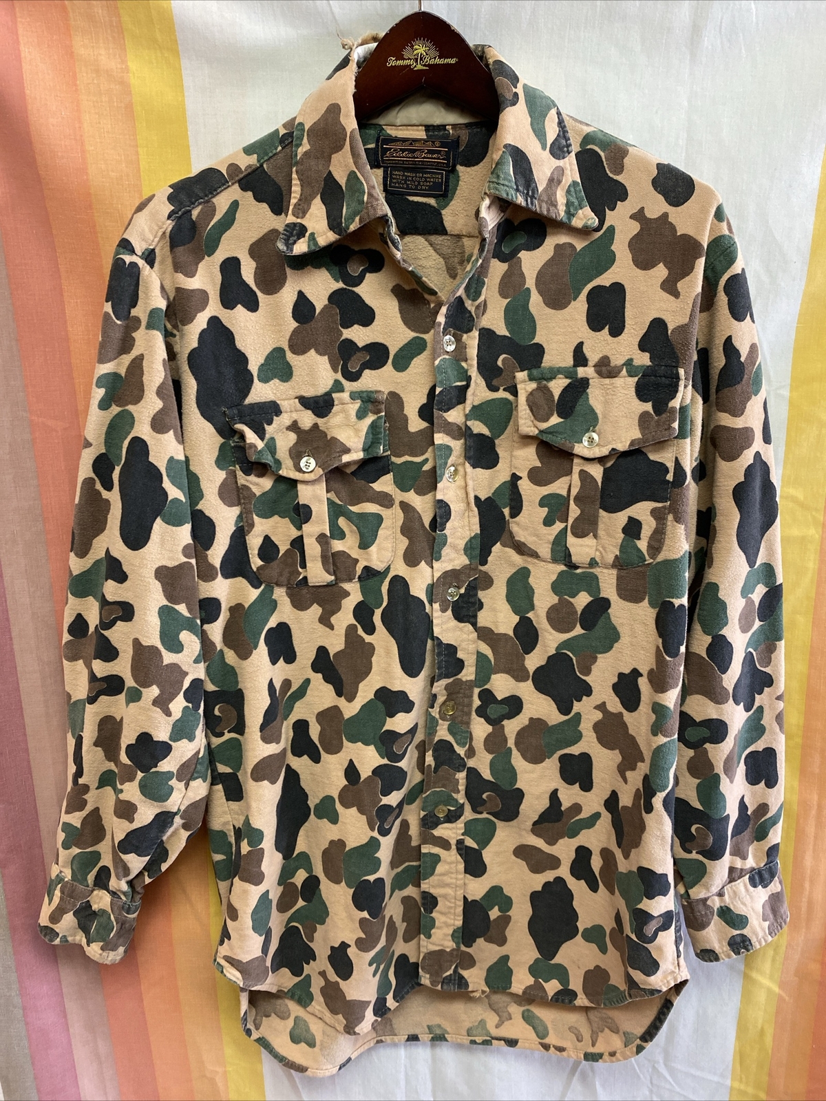 Distressed Vintage Eddie Bauer Camo Chamois Button Up Shirt Size L / XL ...