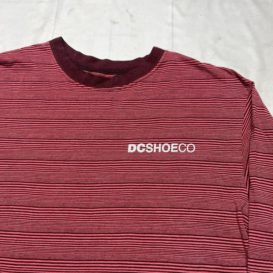 DC Shoes T-Shirt Mens Medium Red Long Sleeve Striped Ringer ...