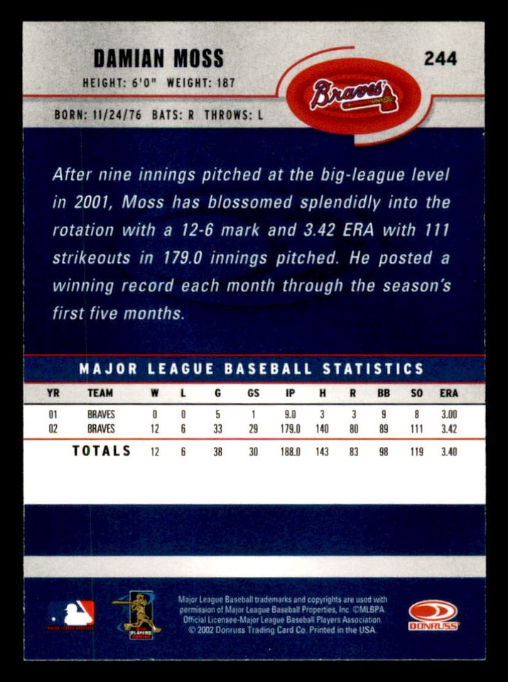 2003 Donruss #244 Damian Moss Atlanta Braves | eBay