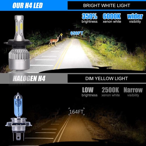 7X6 Stock Style Glass Lens Metal Headlight 6000k LED H4 Light Bulb ...