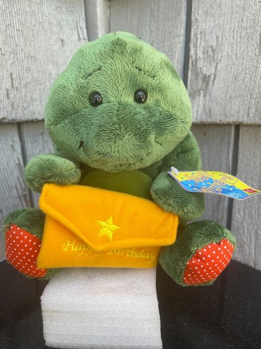 Green Turtle Plush Russ Berrie Happy Birthday Card Included Well Wishes ...