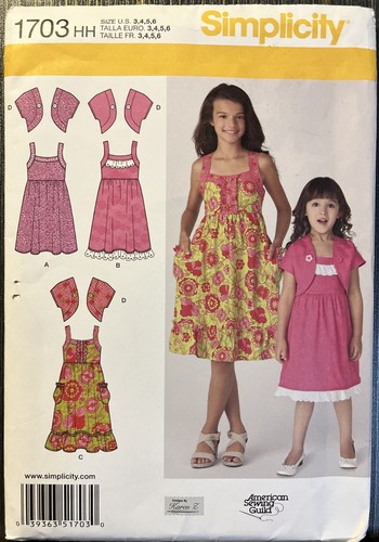 Simplicity 1703 Little Girls 3-4-5-6 CUTE Sundress Dress & Bolero ...