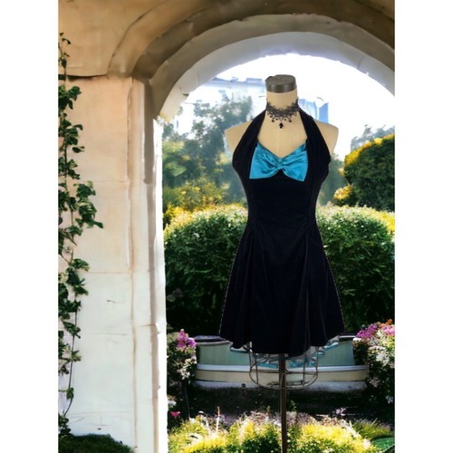 Velvet Whimsy Goth Fairy Steampunk Fit Flare Tulle Halter Dress Bow Vtg ...