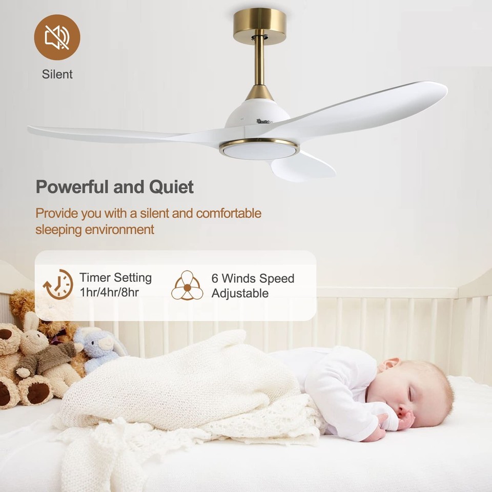 Fanliving 52 Inch 6 Speed High CFM Quiet DC Motor Modern Ceiling Fan ...