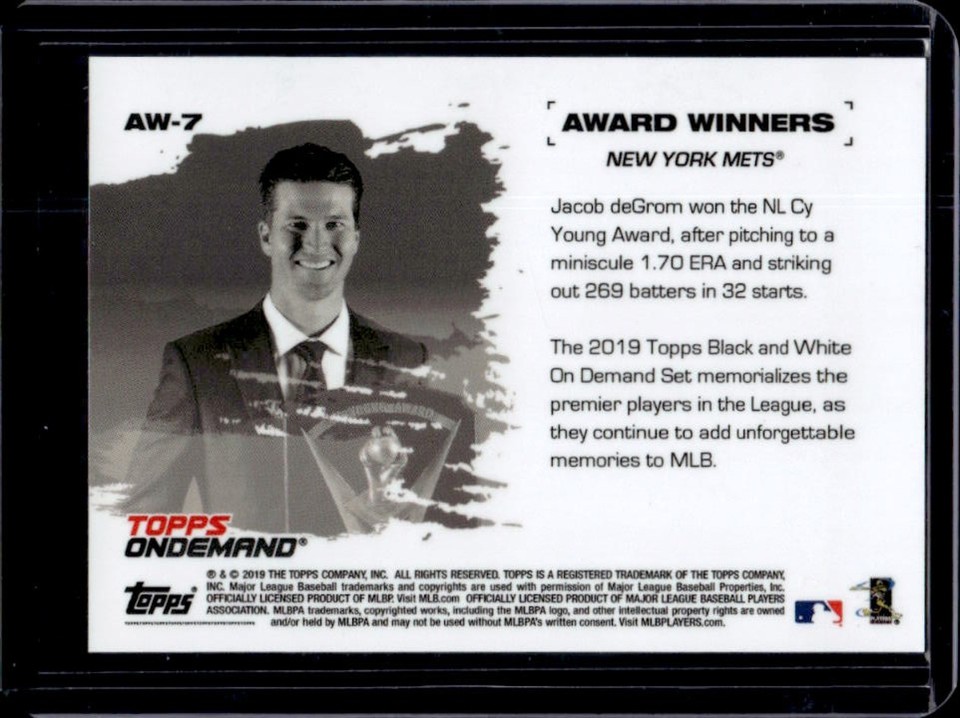 2019 Topps On-Demand Black White Jacob deGrom 2018 Champions Awards #AW ...