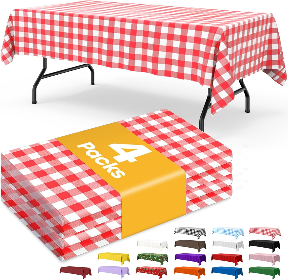 Red Checkered Plastic Table Cloth - 4 Pack 54" × 108" Rectangle ...