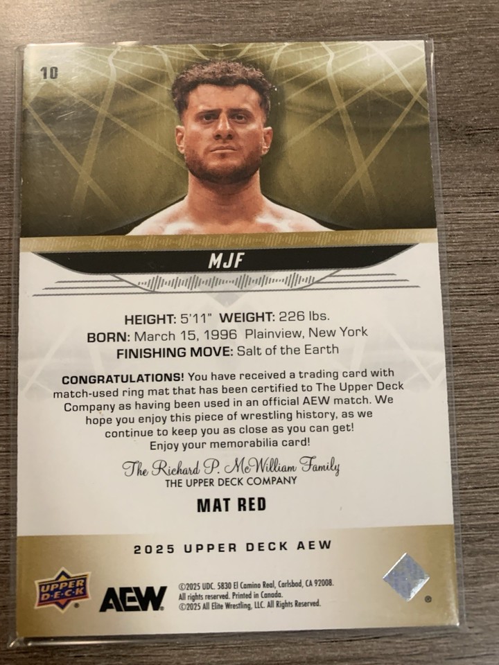 #10 MJF Mat Red Relic Memorabilia 2025 Upper Deck AEW Blaster | eBay