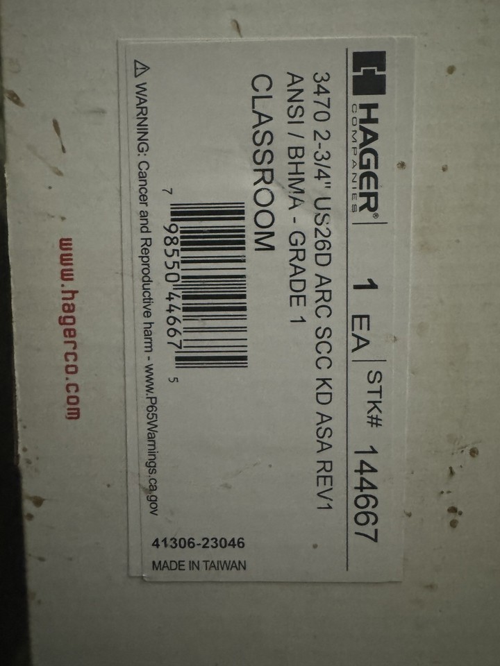 Hager 3470 Stk#144667 Classroom Lockset Lever | eBay