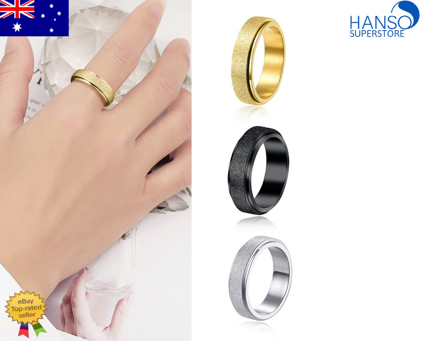 Anxiety Ring Fidget Rotating Spinner Rings Mens Womens Stainless Steel ...