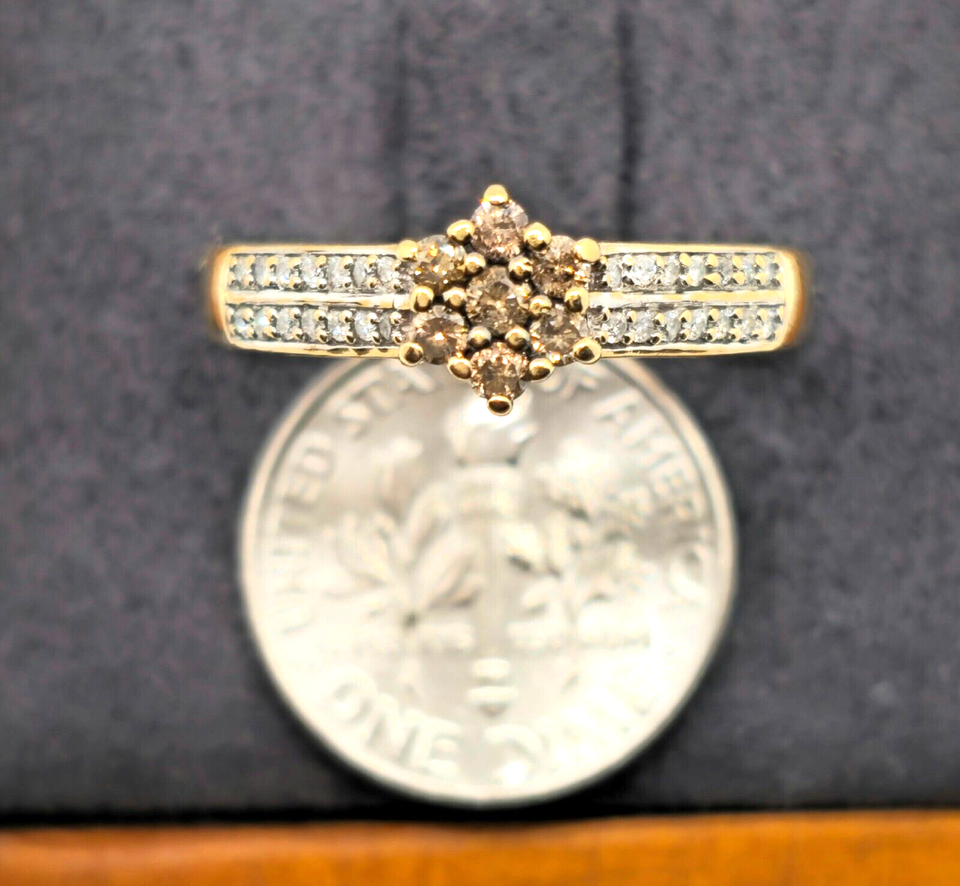 Brand Chocolate Nat genuine Diamond solitaire accent .25 ct 10k yellow ...