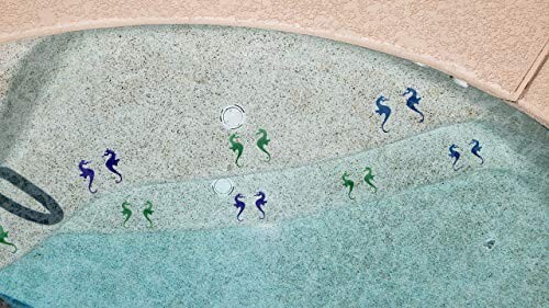 Porcelain Swimming Pool Step Marker Mosaic 3.5" x 2" Glitter Sea Horse ...