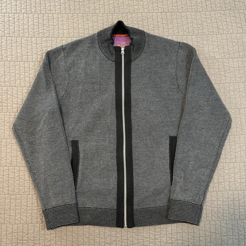 Robert Graham Sweater Jacket Men's Medium Gray Knit Full Zip Wool Blend ...