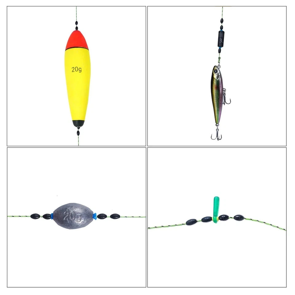 720 PCS Fishing Bobber Stopper Oval Floats Sinker Stops 6 in 1 Black ...