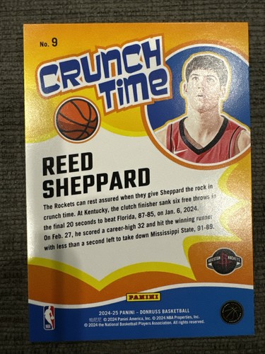 2024-25 Donruss Reed Sheppard, Houston Rockets RC CRUNCH TIME RARE ...