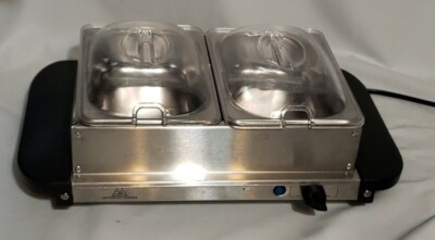 Stainless Steel Buffet Double Server (2) 1.5Qt Trays & Lids w/Warming ...