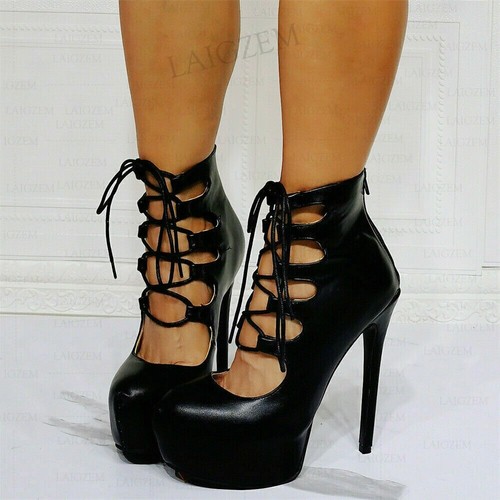 Women Platform Pumps Back Zip Up Stiletto High Heels Sandals Party ...