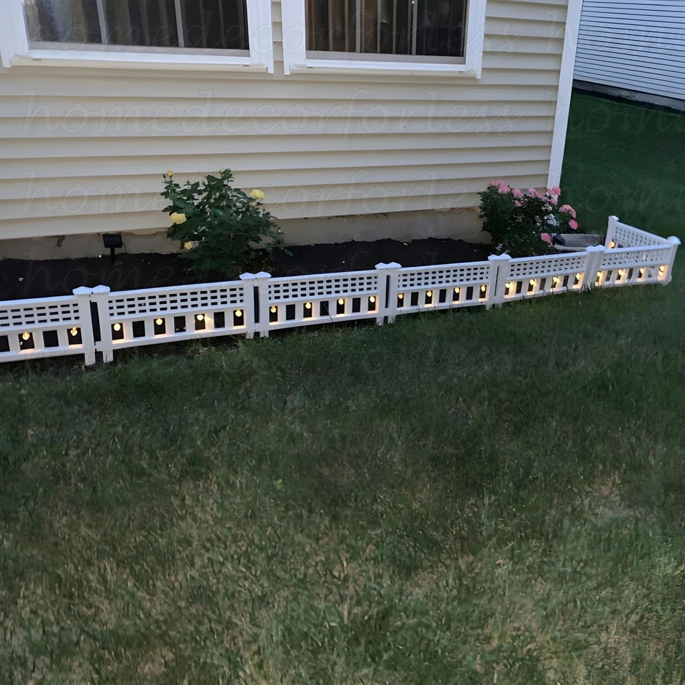 Set of 3 Solar Lighted Elegant White Fence Garden Border Edging Panel ...