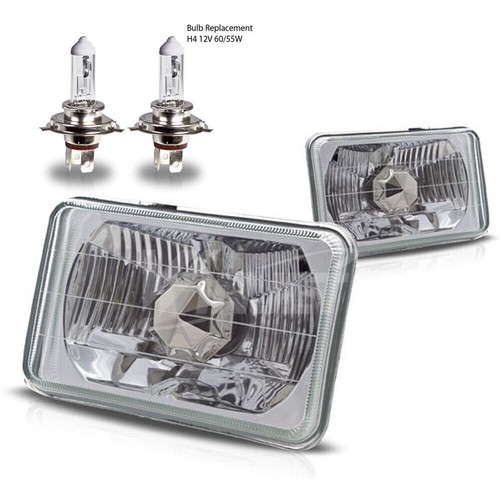 4.25" Rectangular Conversion Head Lights Clear Lens Chrome Housing w ...