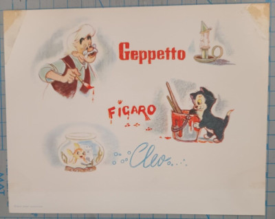Disney Corporate Vintage Fan Card Geppetto, Figaro, Cleo Circa 1940's ...