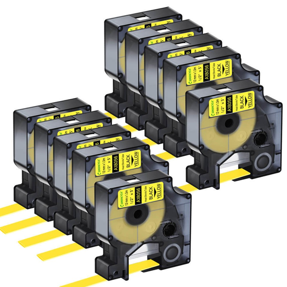 Compatible for DYMO 18056 Heat Shrink Tube Label Maker Tape 1/2" Yellow ...
