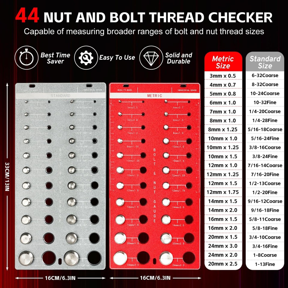 Nut Bolt Thread Checker Gauge 44 PCS Standard Metric Wall Mount Size ...