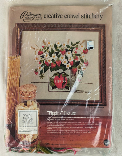 Vintage 70s Paragon Needlecraft Crewel Embroidery Kit Strawberry Flowers Pippins | eBay