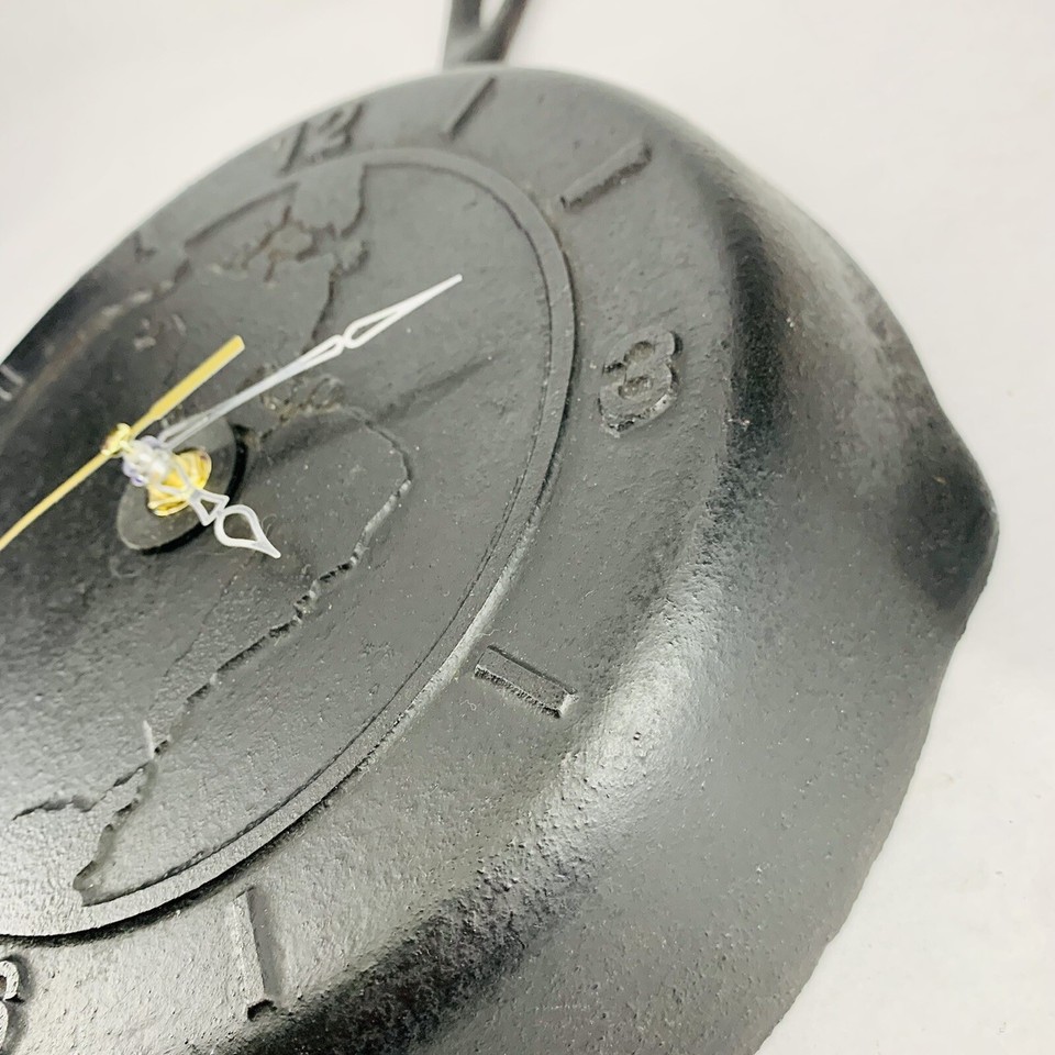 Rare Antique Black Cast Iron Skillet Clock 3D world map North South ...