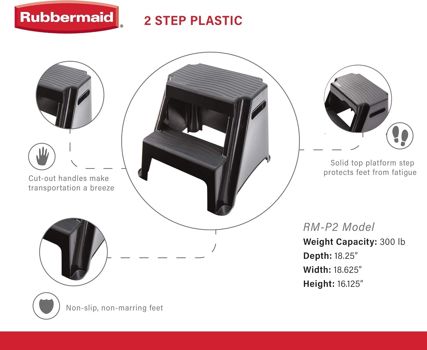 Rubbermaid Molded Plastic 2-Step Stool for Adults, Lightweight,Portable ...