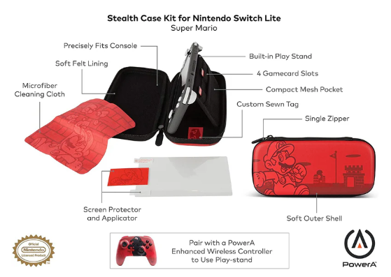 Super Mario Stealth Case Kit for Nintendo Switch Licensed Power A Carry ...