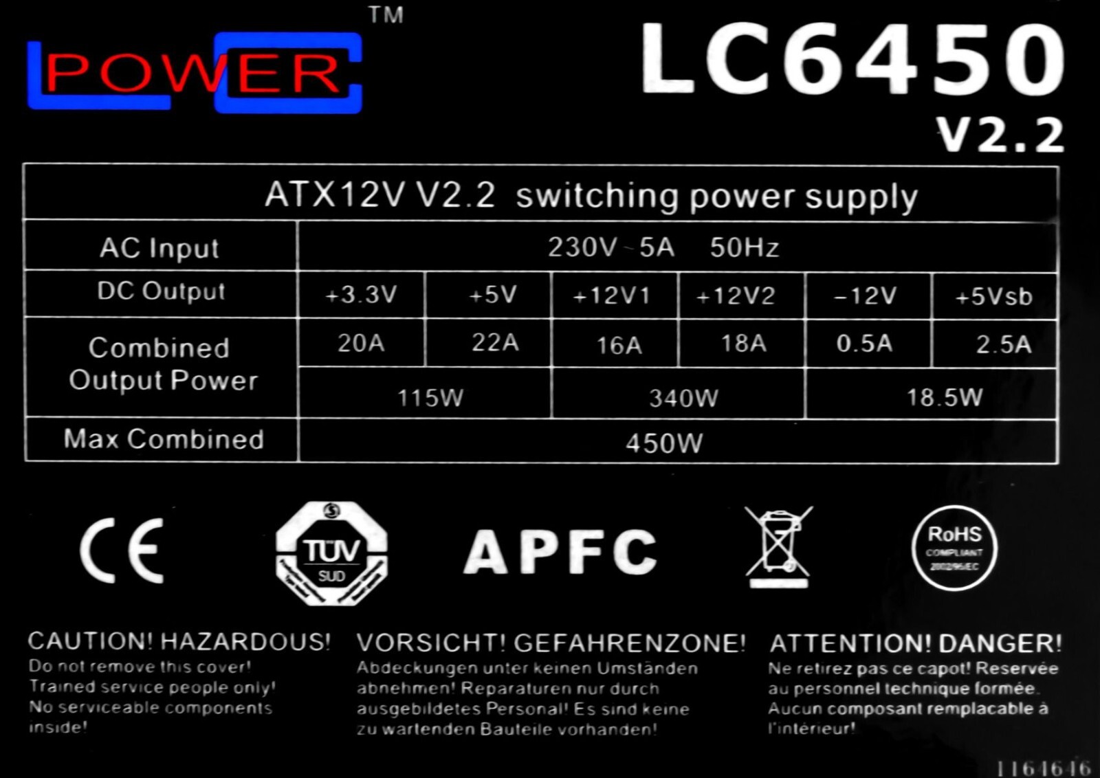 Lc Power LC6450 (SilentSilent12cm1PCIe4SATA) 450-Watt Power Supply for sale online | eBay