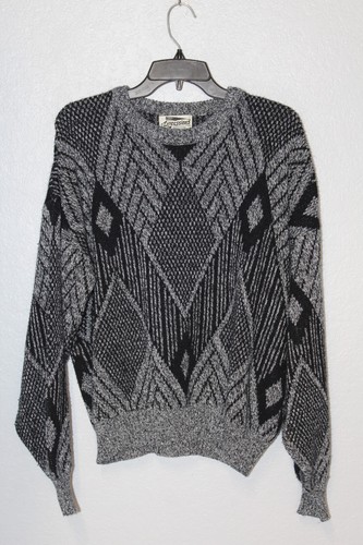 VTG Expressions Sweater Men Large Black Acrylic Retro Abstract Art Hip ...