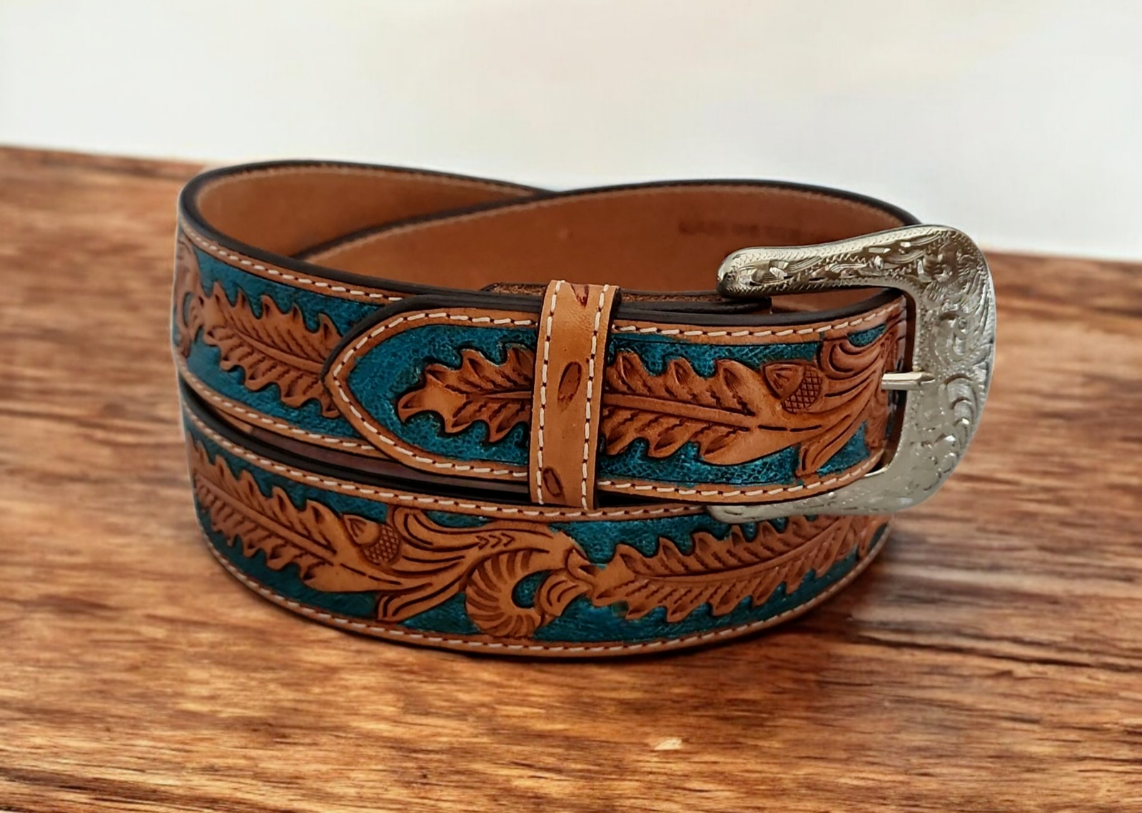Twisted X Western Cowboy Ranger Hand Painted Tooled Floral Leather Belt ...