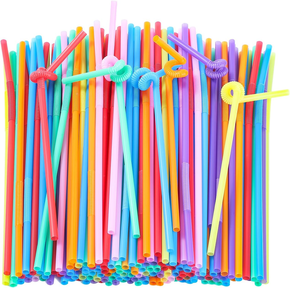 [100 Pack] 10.24" High Extra Long Flexible Plastic Straws, Disposable ...