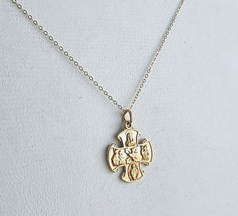 CREED SOLID YELLOW GOLD CAHTOLIC FOUR WAY CROSS NECKLACE 3.6 gram | eBay