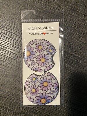 Purple Daises Custom Car Coaster Set of 2, Purple Coasters, Flowers | eBay