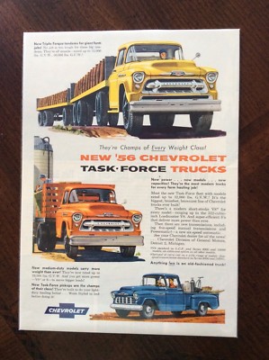1956 vintage original color ad Chevrolet Task Force Trucks fantastic ...