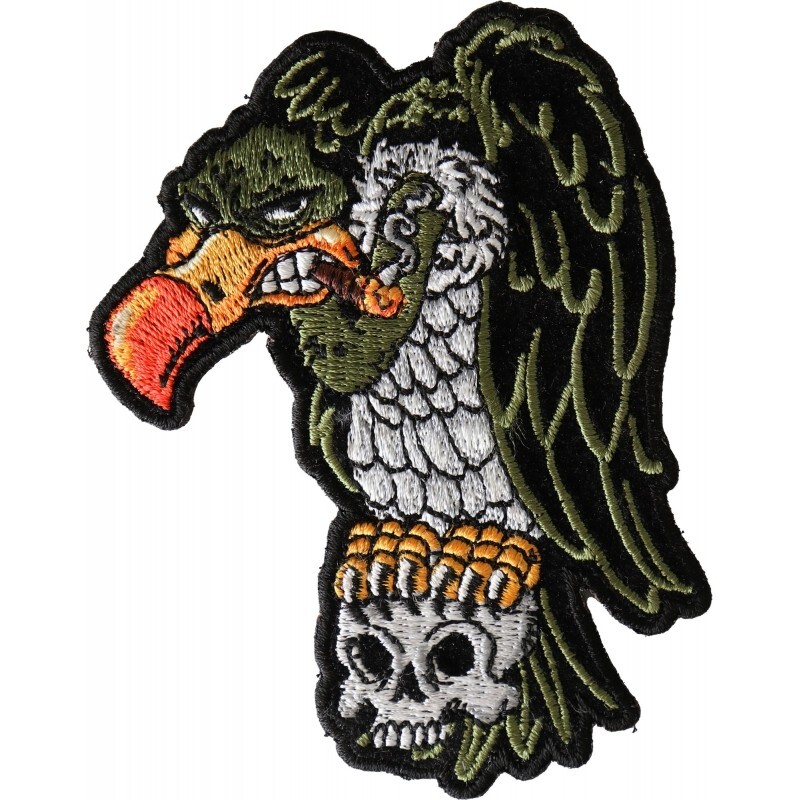 Vulture on skull Sew On /Iron On Embroidered Biker Patch 3" x 4" | eBay