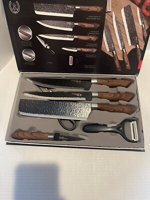 6 PCS Kitchen Knife Set Japanese Damascus Chef Knives Cleaver Set With ...