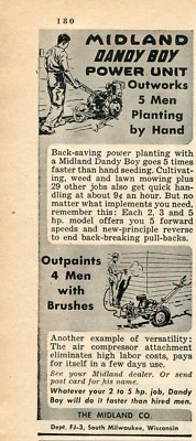 1953 small Print Ad of Midland Dandy Boy Power Unit planter mower ...