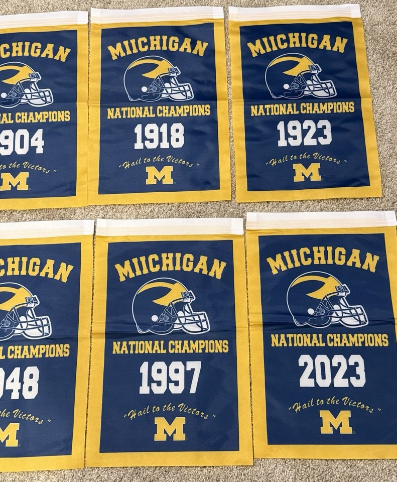 Michigan Wolverines Football Champions 12 Banners/Flags Set 18.5" x 11. ...