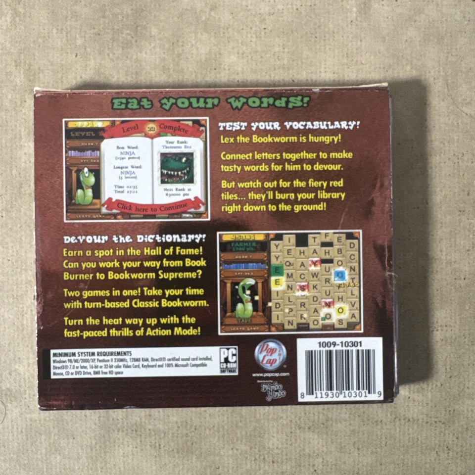 BOOKWORM DELUXE! - (Windows PC, CD ROM) Popcap Games Word Game ...