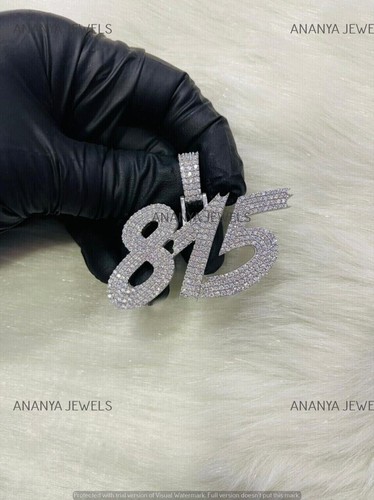Men's Custom Number "815" Pendant 3 Ct Round Moissanite Real 925 ...