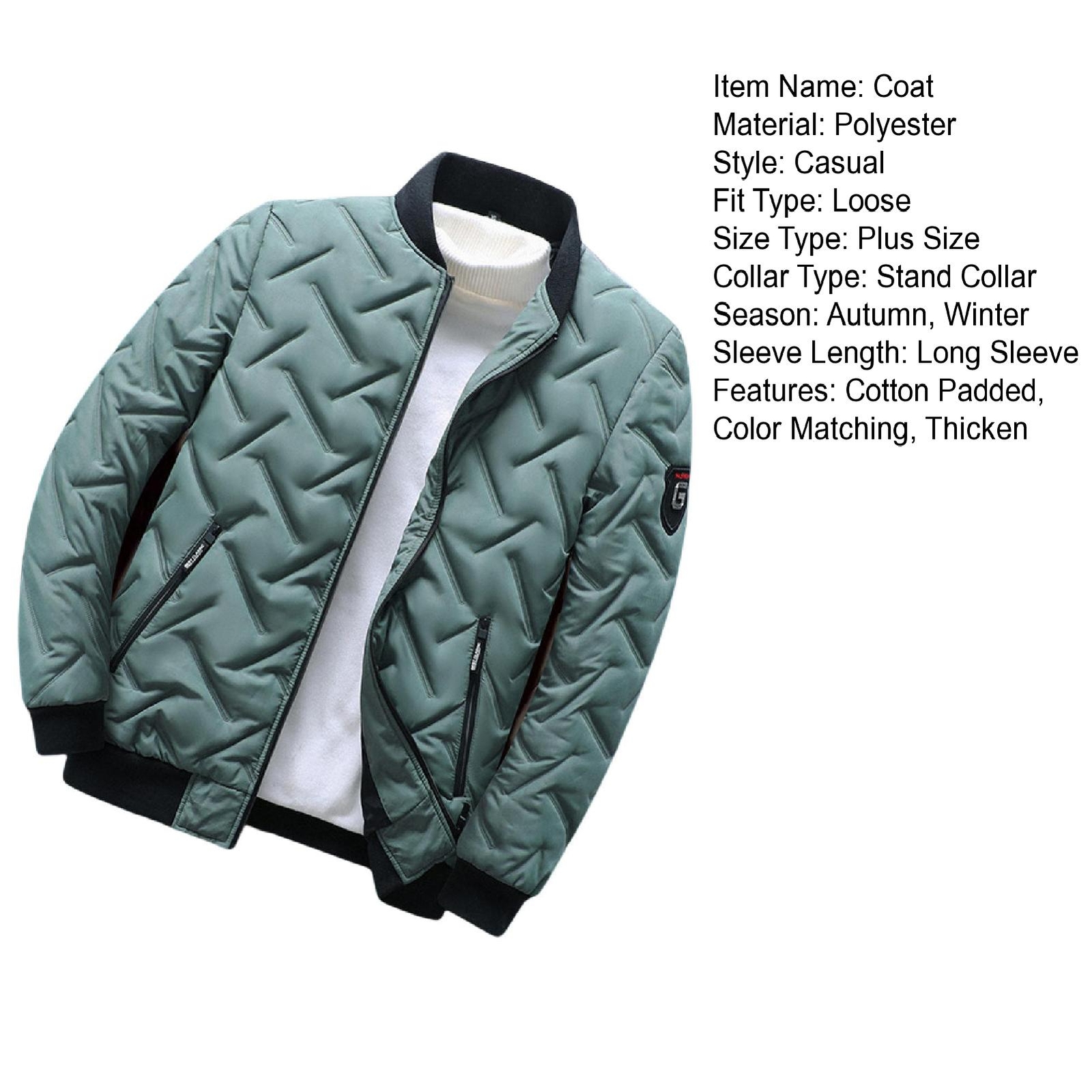 Men Outwear Ribbed Cuff Coldproof Loose Fit Zipper Coat Plus Size | eBay