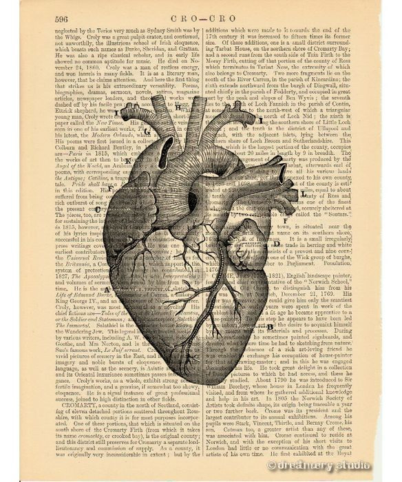Heart #1 Art Print on Vintage Book Page Medical Anatomy Illustration ...
